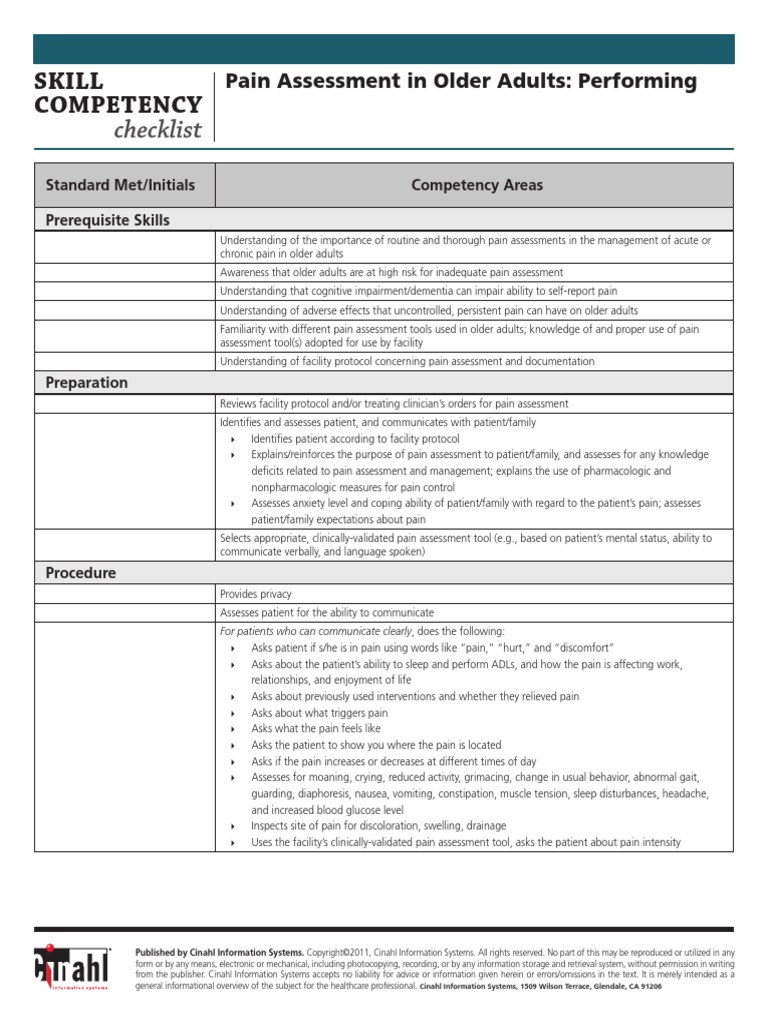 NRC - Skill Competency Checklist - PainAsessmentOlderAdults ...