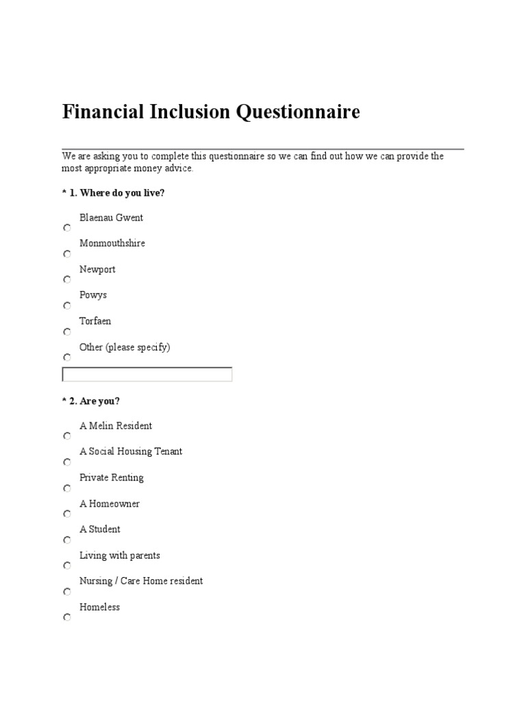 Financial Inclusion Questionnaire | PDF | Loans | Economies