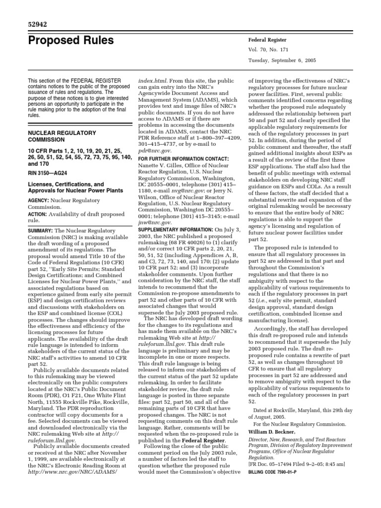 Proposed Rule: Early Site Permits, Standard Design Certifications, and ...