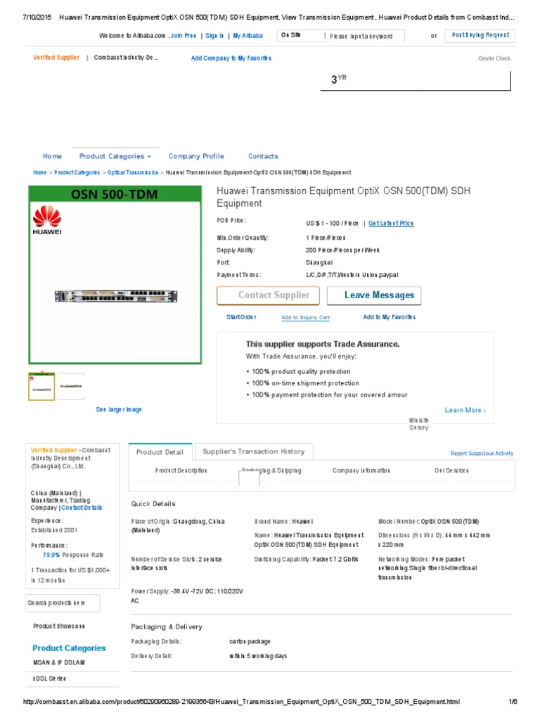 Huawei Transmission Equipment OptiX OSN 500 (TDM) SDH Equipment | PDF ...