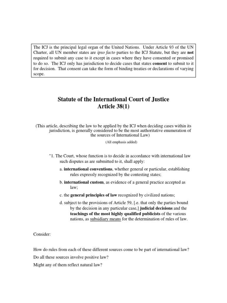 Art 38 ICJ Statue | PDF | Social Science
