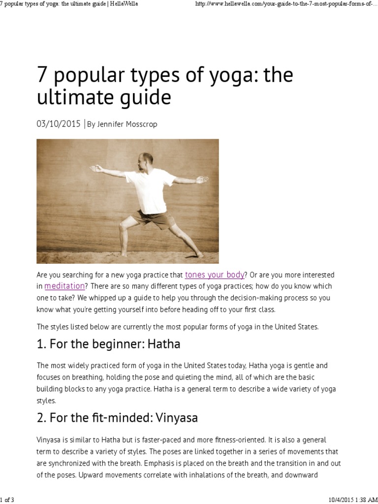 7 Popular Yoga Styles Explained | PDF | Hatha Yoga | Yoga