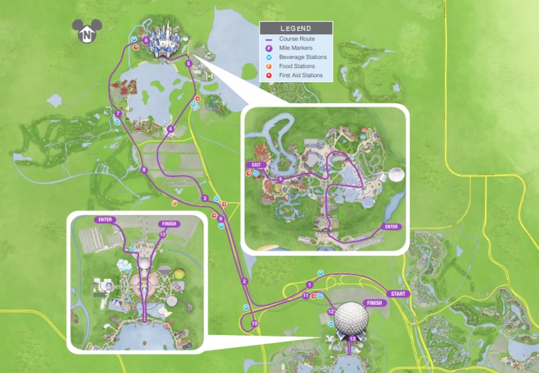 Legend: Course Route Mile Markers Beverage Stations Food Stations First ...