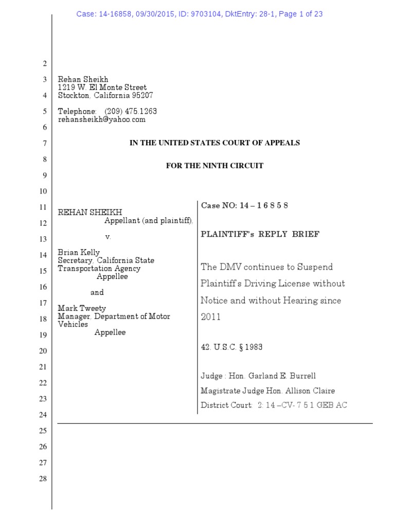 Plaintiff's Reply Brief | PDF | Notice | Search And Seizure