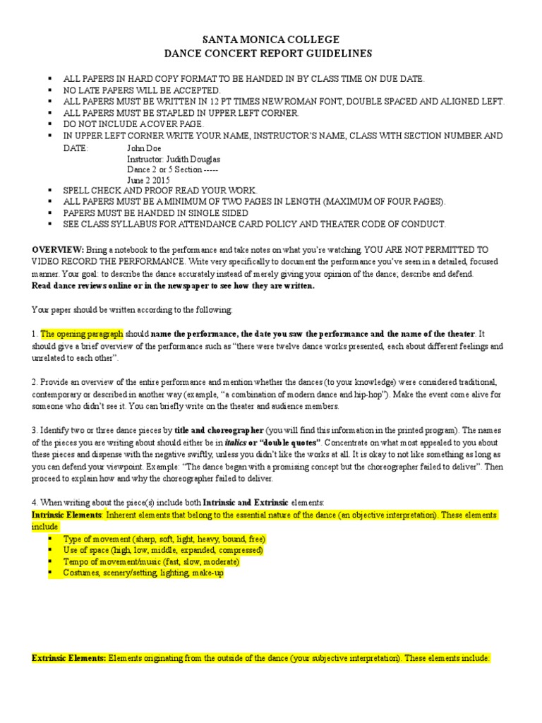 Dance Concert Report Guidelines | PDF | Dances | Theatre