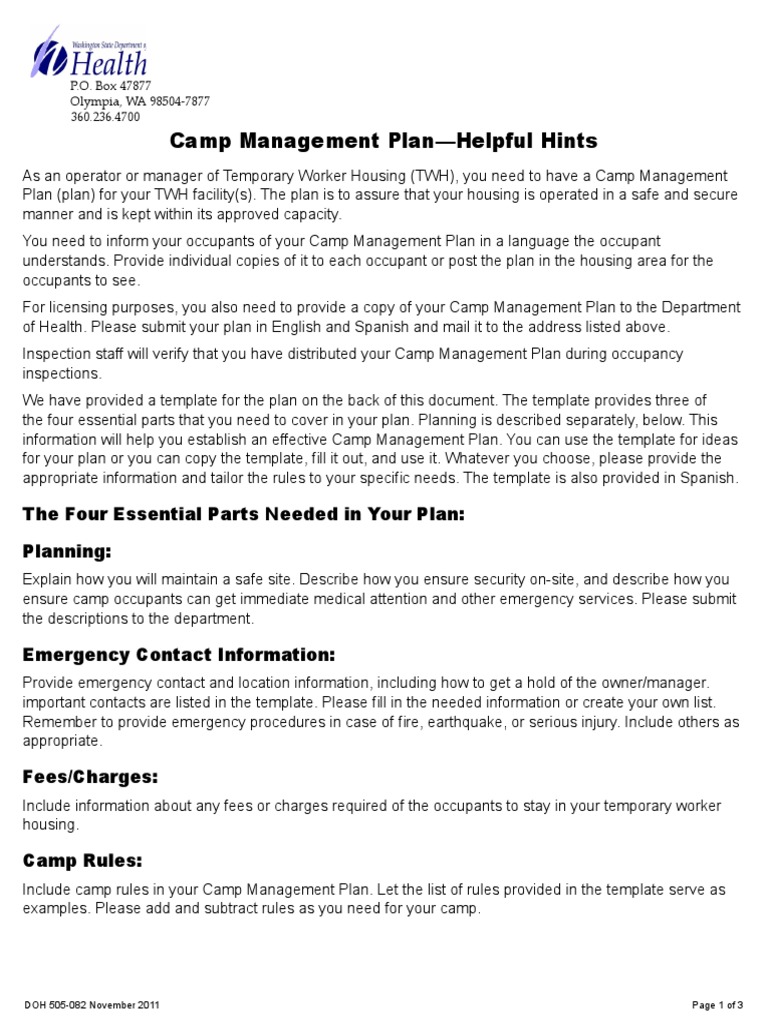 Camp Management Plan-Helpful Hints: The Four Essential Parts Needed in ...