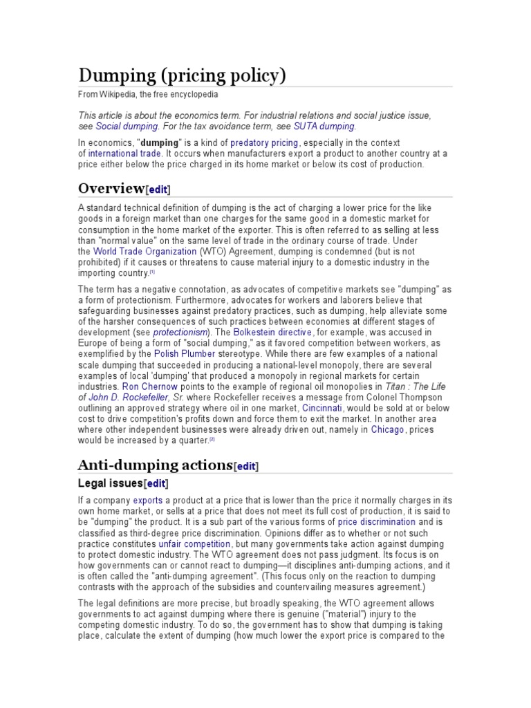Dumping and Anti Dumping | PDF | Dumping (Pricing Policy) | Business