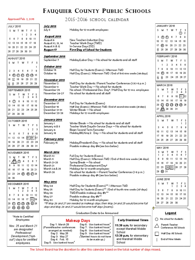 Approved Calendar 2015-2016 | PDF | Sharing | Schools