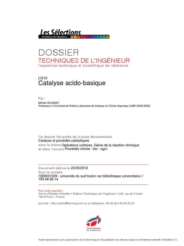 Catalyse Acido-Basique PDF | PDF | Catalyse | Acide