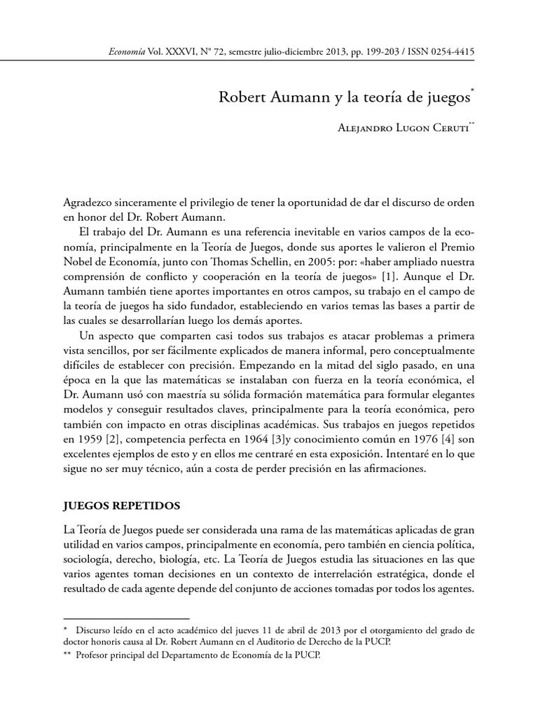 Lugon Ceruti - Robert Aumann y La Teoría de Los Juegos | PDF ...