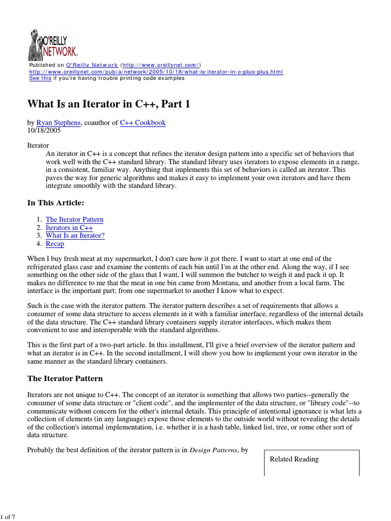 Oreilly Network What Is An Iterator In C Part 1 Pdf Pointer Computer Programming 