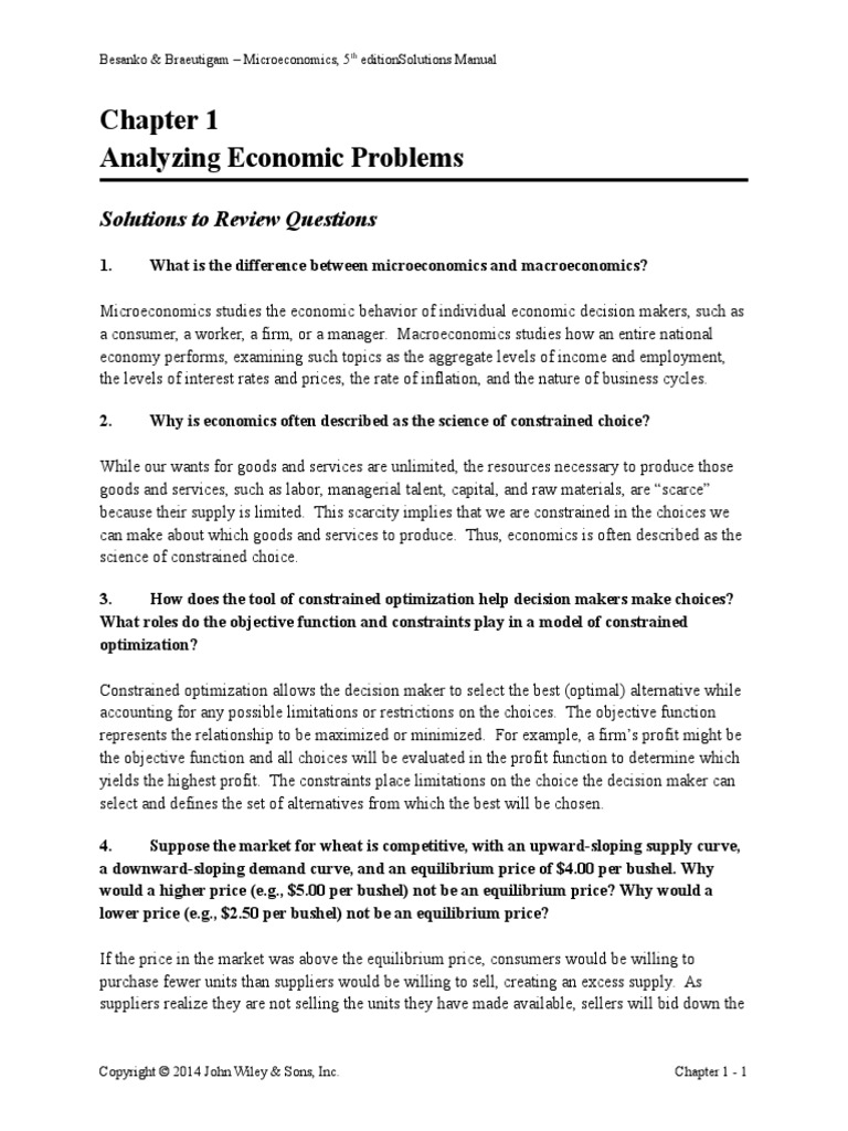 Analyzing Economic Problems: Solutions To Review Questions | PDF ...