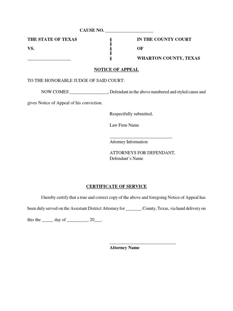 CAUSE NO. - The State of Texas in The County Court VS. OF - Wharton ...