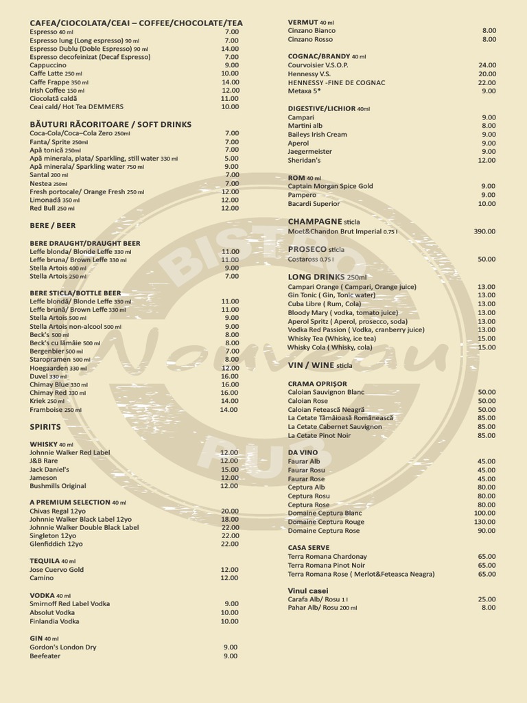 Meniu Bauturi | PDF | Cooking, Food & Wine | Home & Garden