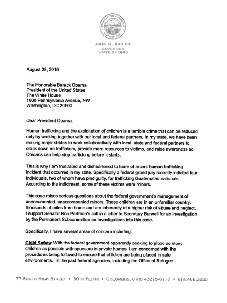 Human Trafficking Letter To President Obama | PDF