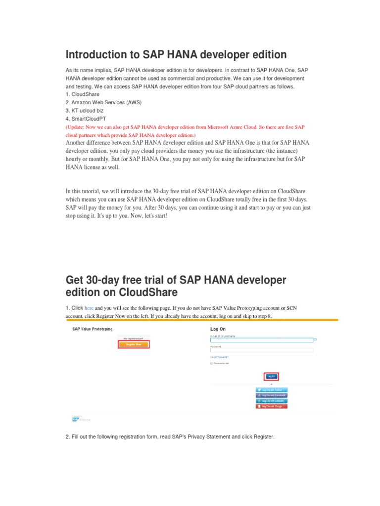 Introduction To SAP HANA Developer Edition | PDF | Sap Se | Cloud Computing