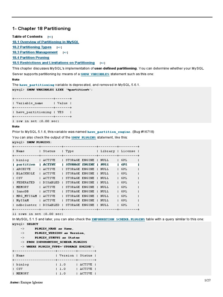 1-Chapter 18 Partitioning | PDF | Sql | My Sql