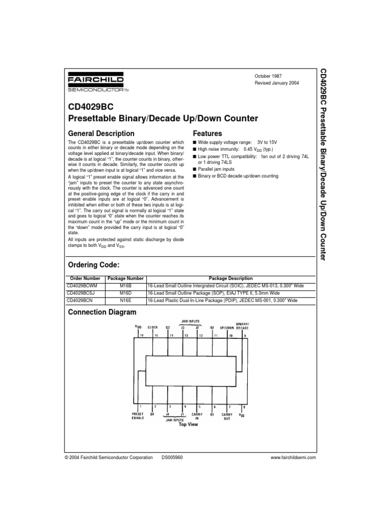 CD4029BC Presettable Binary/Decade Up/Down Counter | PDF | Electrical ...