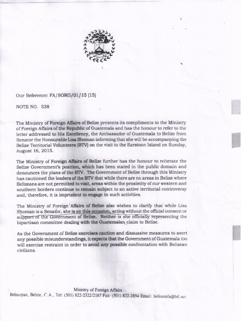 DIPLOMATIC NOTES - BELIZE AND GUATEMALA