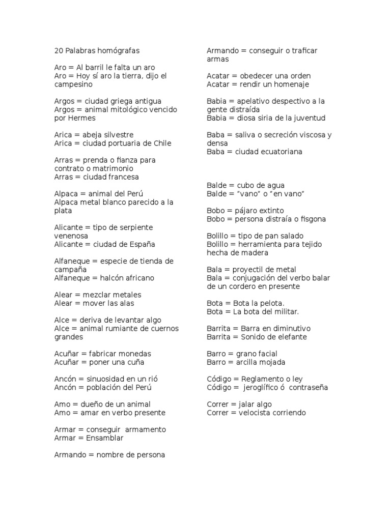 20 Palabras Homógrafas y Ejemplos | PDF