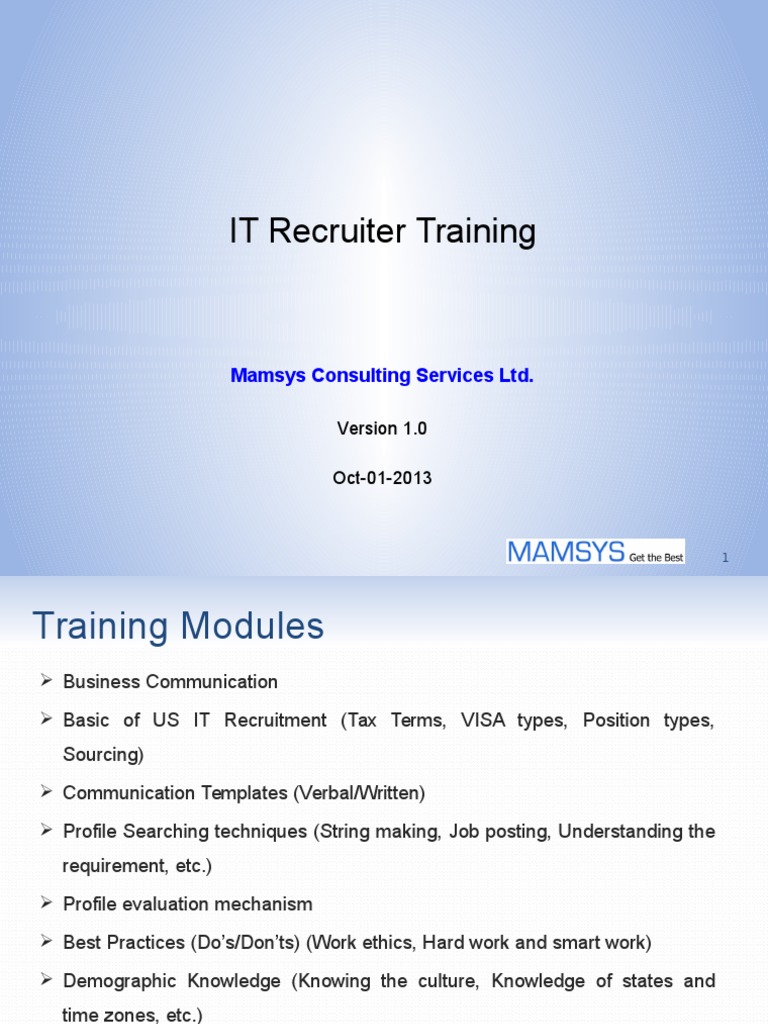 IT Recruiter Training: Mamsys Consulting Services LTD | PDF | Travel ...