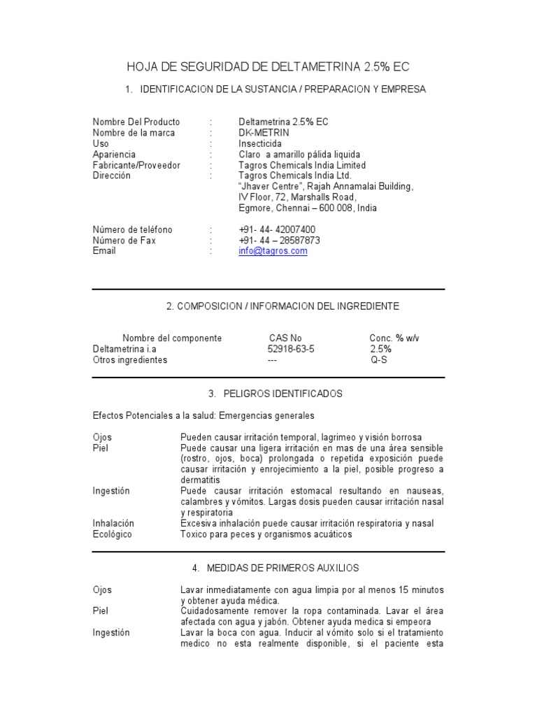 Msds DK Metrin | PDF | Contaminación | Agua