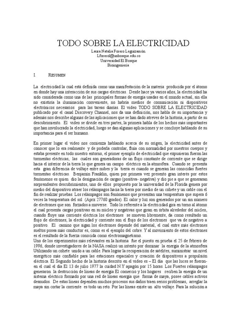 Todo Sobre La Electricidad Pdf Electrón Electricidad