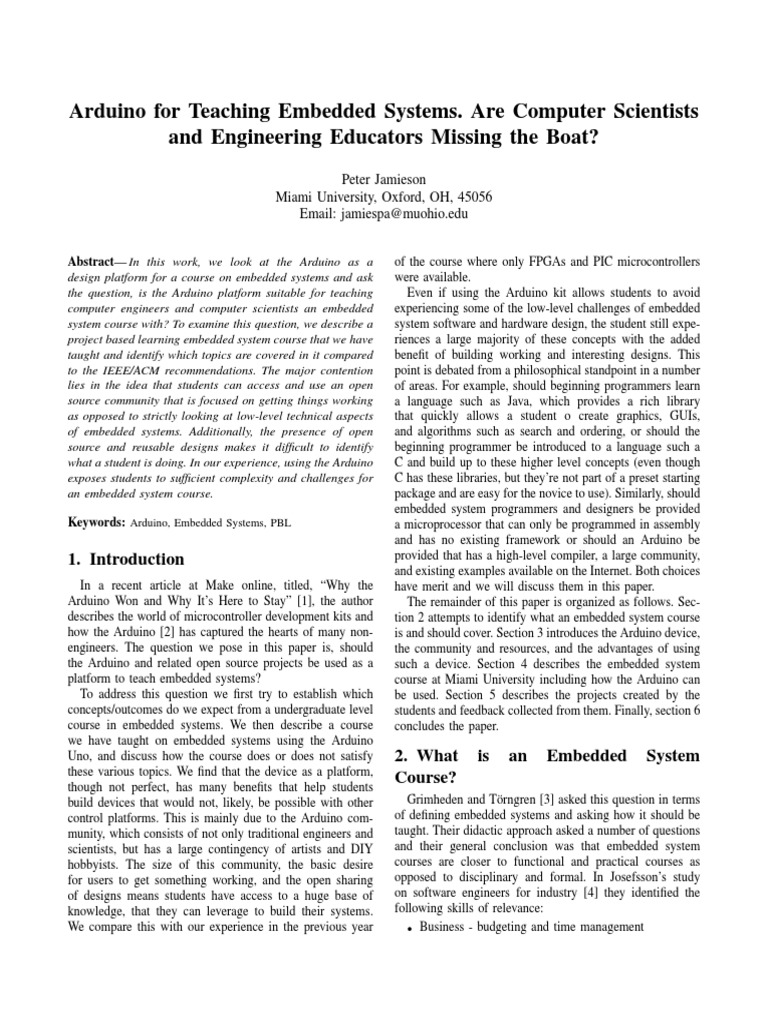 Teaching Embedded Systems with Arduino | PDF | Technology & Engineering