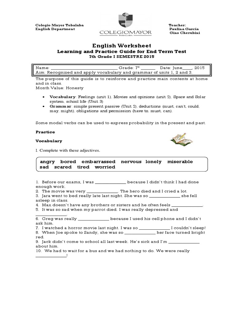 7th English Guide End Term Test-1 | PDF | Languages | Science