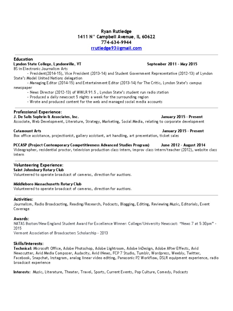 Ryan Rutledge's Resume: Media & Arts | PDF | Social Science