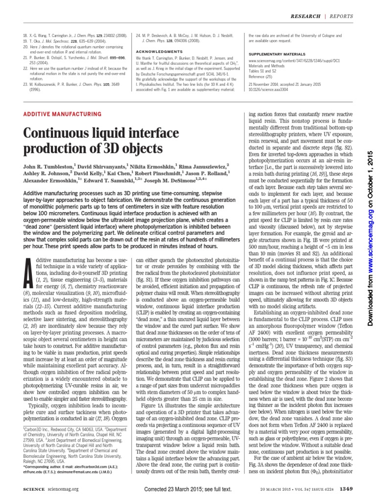 Continuous Liquid Interface Production of 3D Objects: Ć, S. Yurchenko ...
