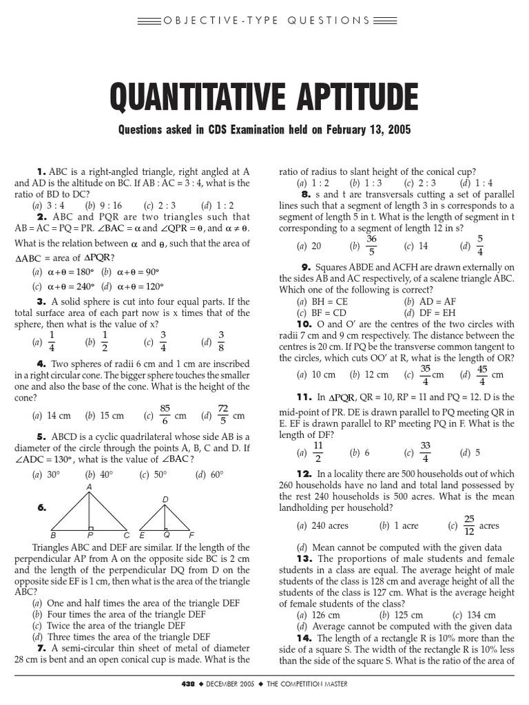 Quantitative Aptitude Practice Paper | PDF | Area | Sphere