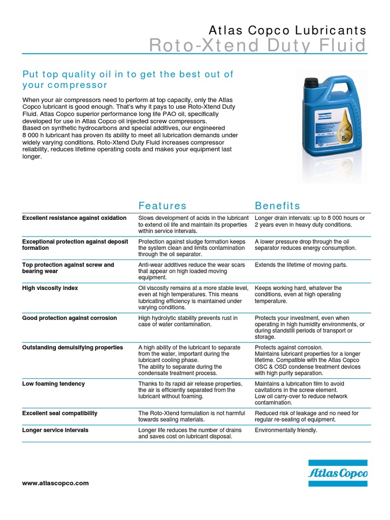 Aceite Compresor Atlas - Roto Xtend Duty Fluid - tcm836-3558356 | PDF ...