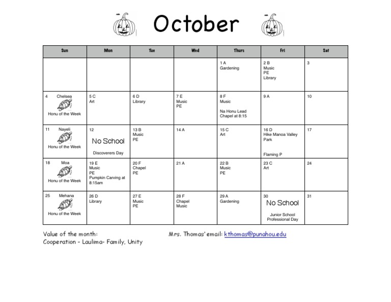 October Activities and Events Calendar | PDF