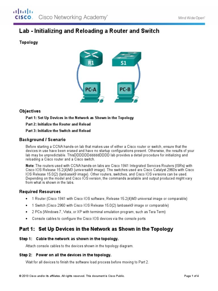 CCNA1 0.0.0.1 Lab - Initializing and Reloading A Router and Switch | PDF