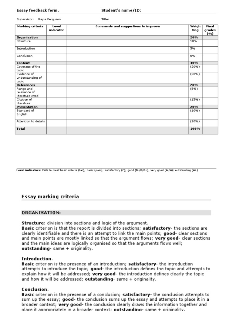 Essay Marking Scheme | PDF | Citation | Essays
