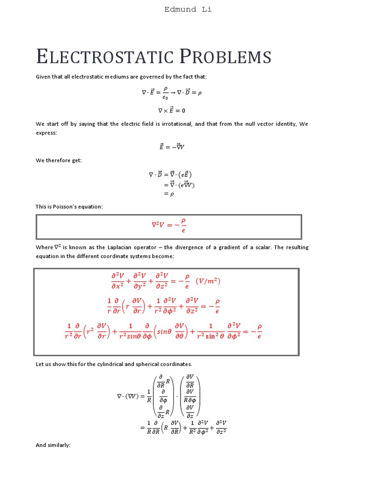 Solutions Of Electrostatic Problems Capacitance Equations