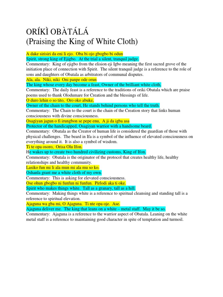 ORÍKÌ Day 4 OBÀTÁLÁ - Iyami - Egungun | PDF | Mythology | Religion And Belief
