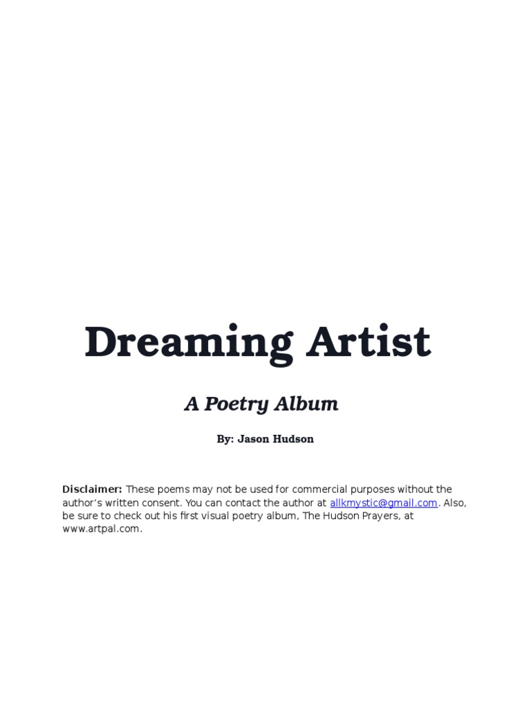 Dreaming Artist (A Poetry Album) by Jason Hudson. | PDF | Dream | Poetry