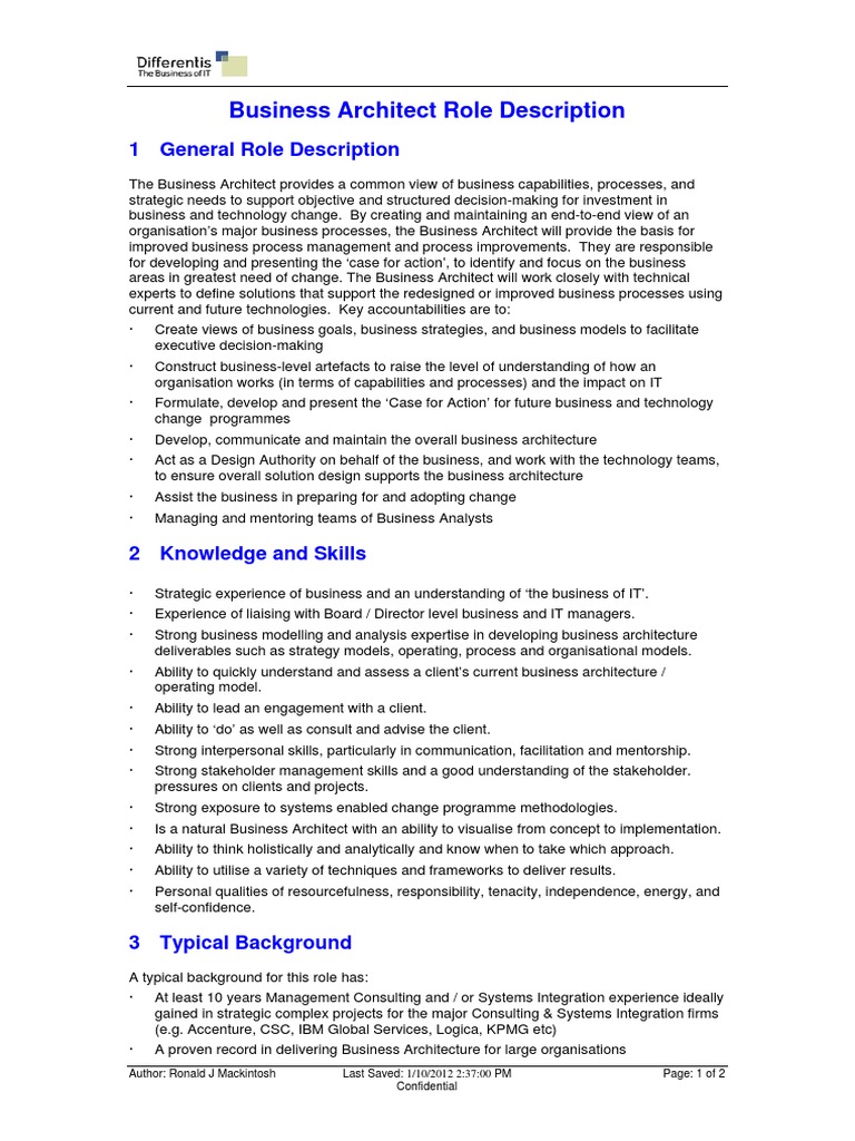 Business Architect Role Description | PDF | Business Process | Business ...