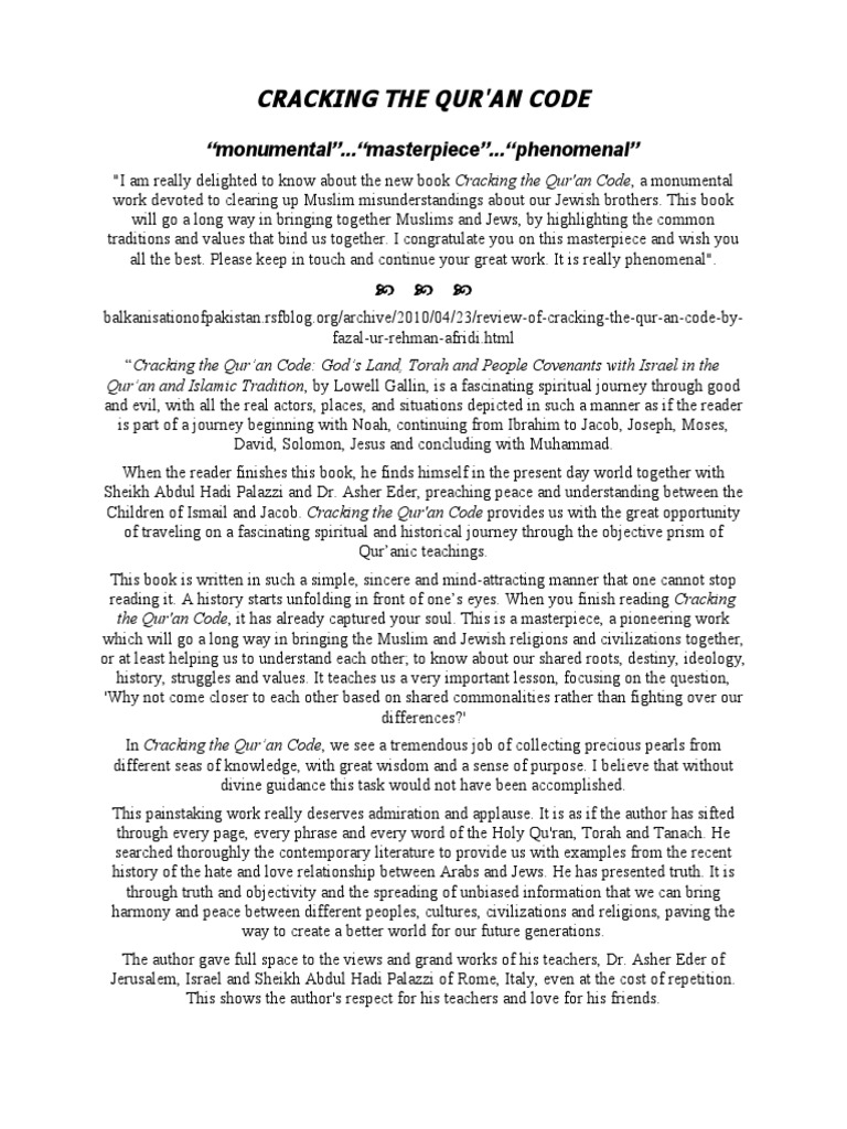 11.05.15 Cracking The Qur An Code Second Edition 2011 PDF | PDF ...