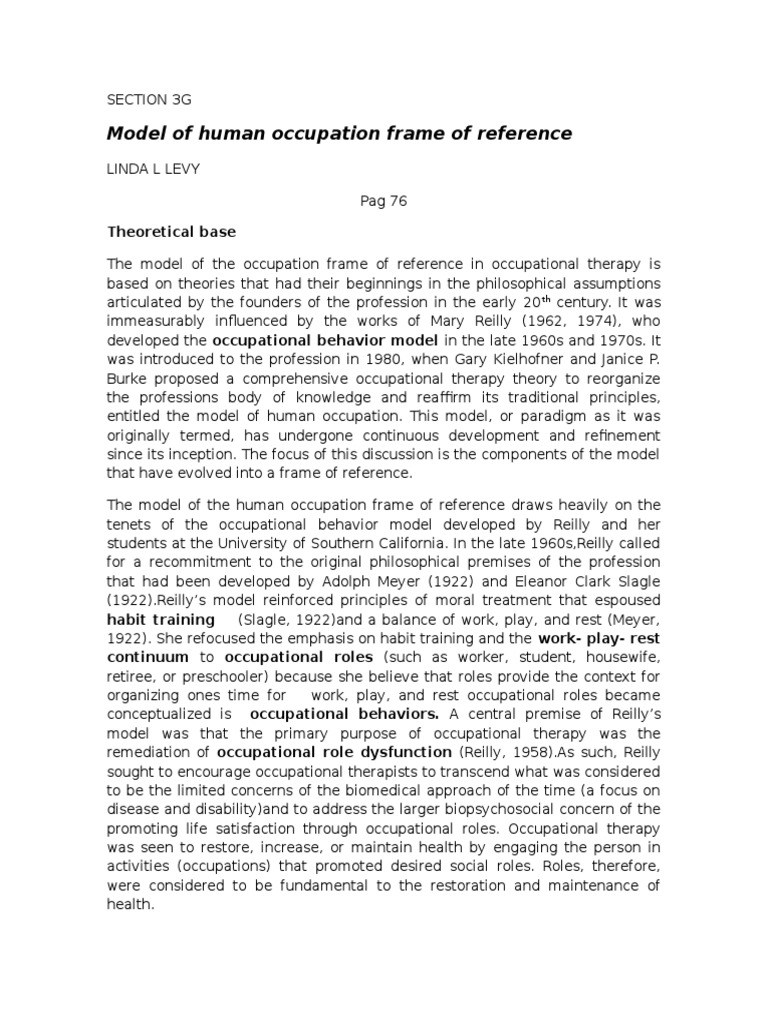Model of Human Occupation Frame of Reference: Theoretical Base ...