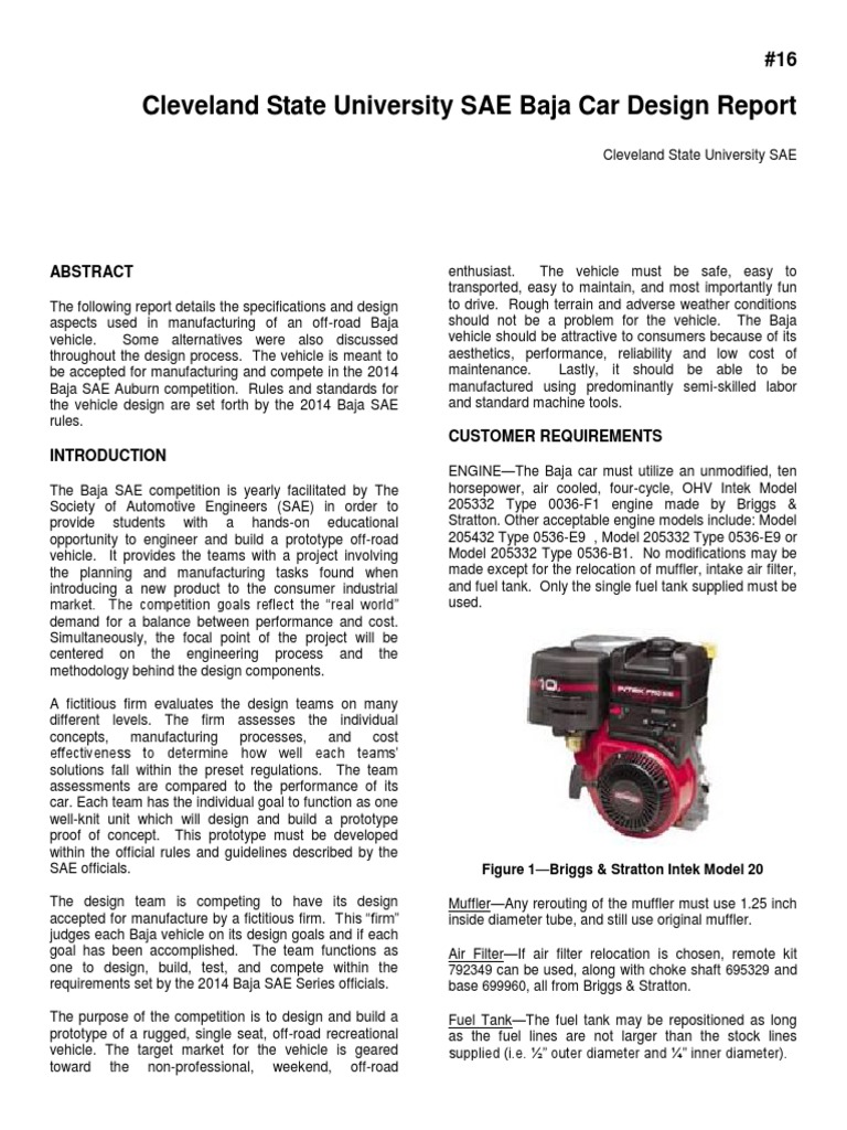 Baja SAE Auburn Design Report Cleveland State University 16 | PDF ...