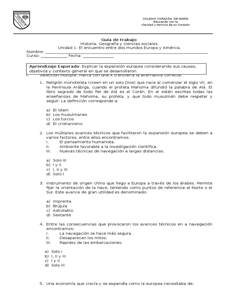 Guía de Historia: Encuentro Europa-América | PDF | Mahoma | Cristobal colon