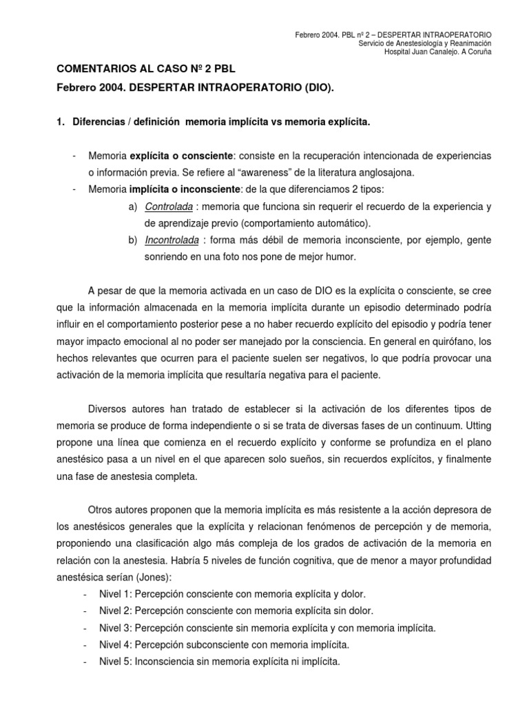 Despertar Intraoperatorio | PDF | Anestesia | Memoria