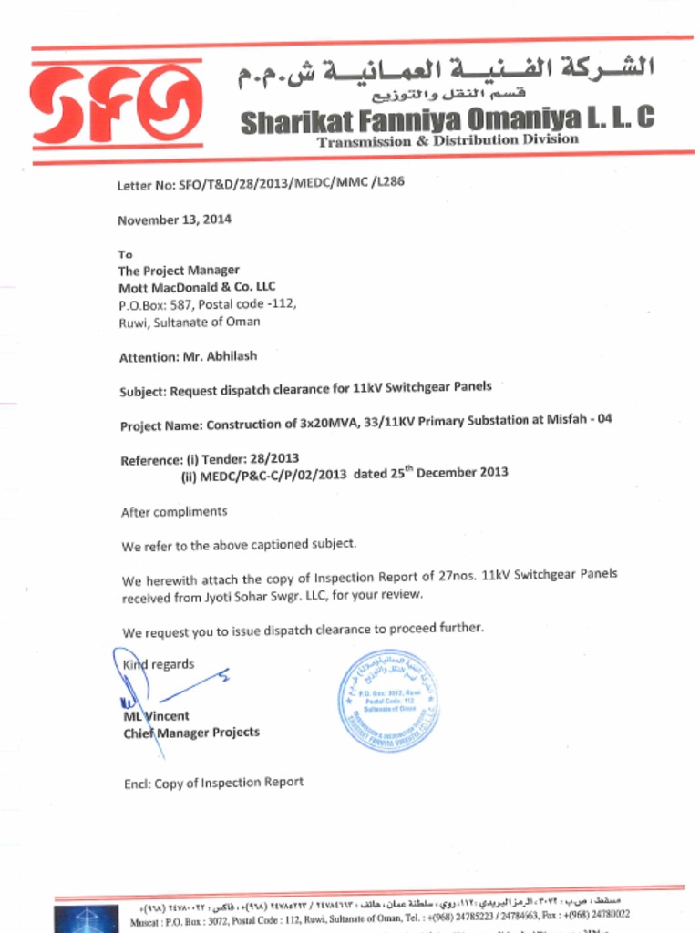 11kV Dispatch Clearance Request Letter | PDF