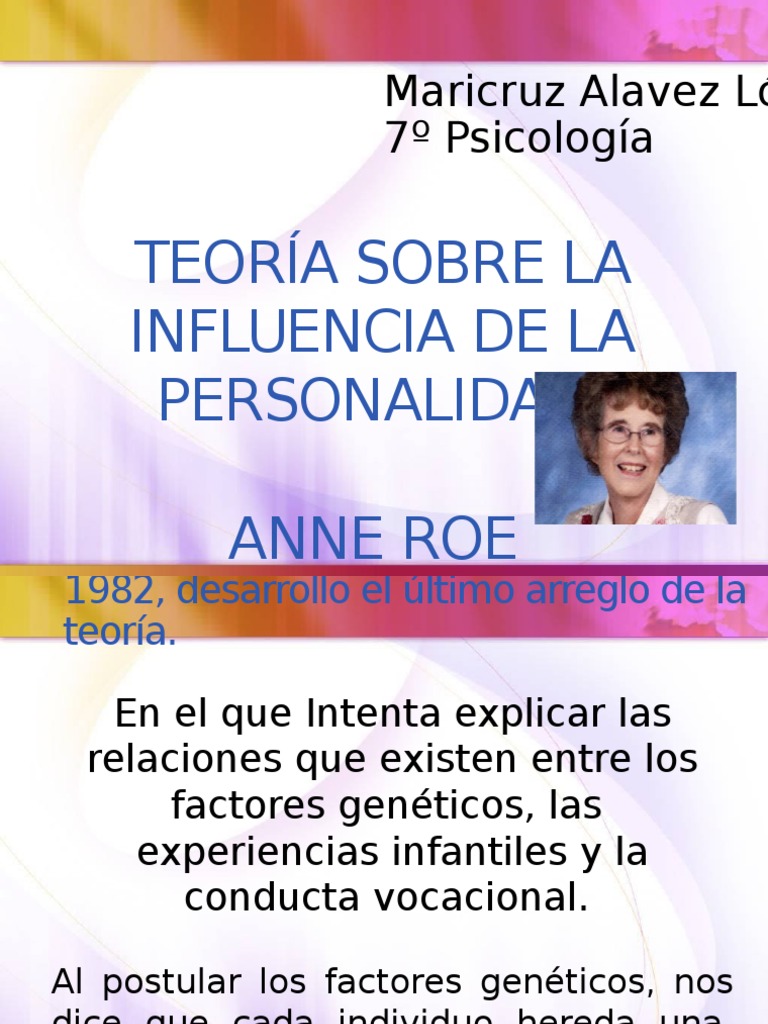 Teoría de Anne Roe sobre la influencia de la personalidad en la ...