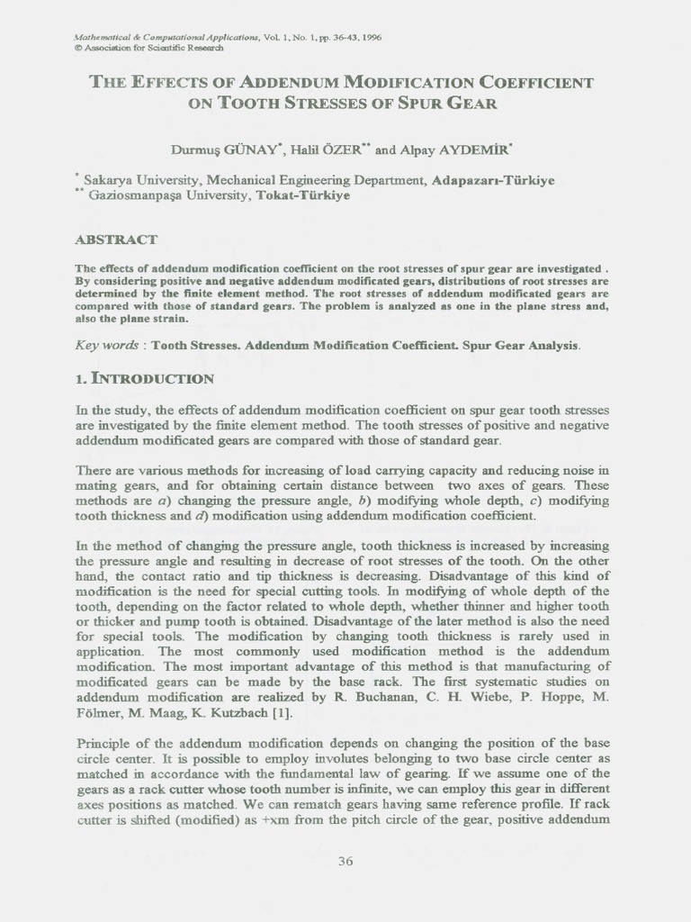 The Effects Of Addendum Modification Coefficient On Tooth Stresses Of