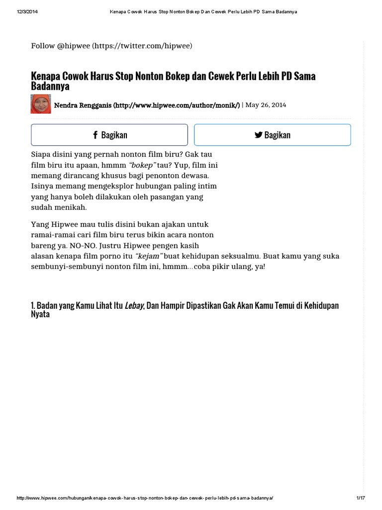Kenapa Cowok Harus Stop Nonton Bokep Dan Cewek Perlu Lebih PD Sama Badannya | PDF