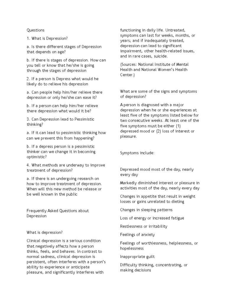 Interview Questions | Major Depressive Disorder | Antidepressant